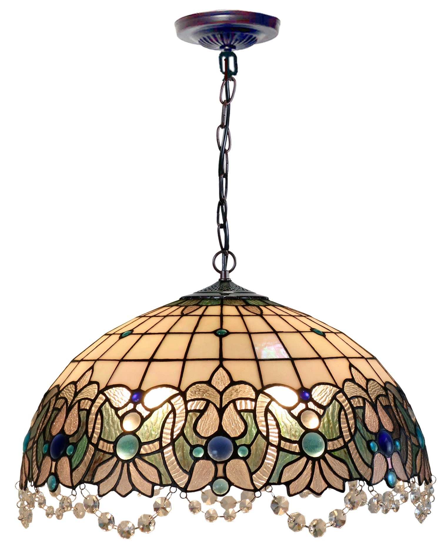 Large 20" Ocean Blue Jewels Leadlight Tiffany Pendant Light Down light ...