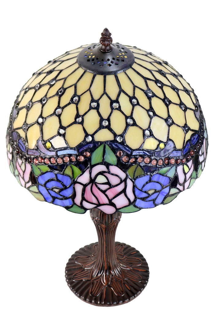 12" Jeweled Rose Style Leadlight Stained Glass Tiffany Bedside Lamp ...