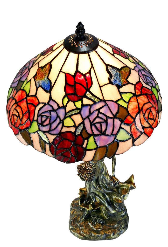 Hannah 12" Rose Butterfly Tiffany Bedside Lamp with Lady Sculpture Bas ...