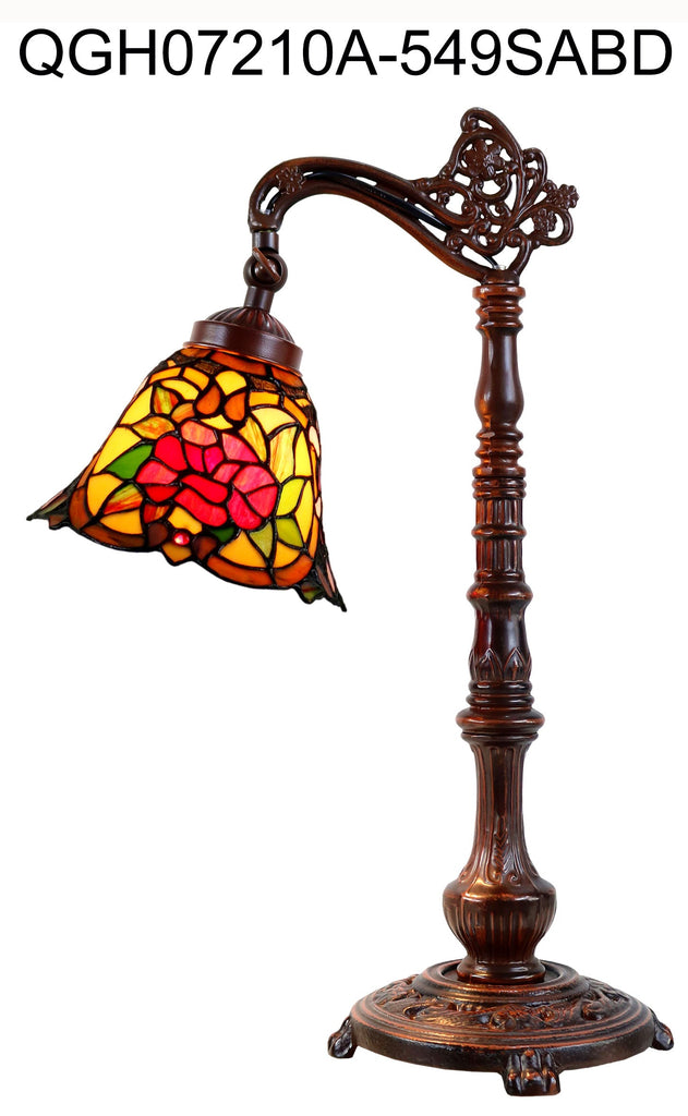 Camellia Style Leadlight Stained Glass Bridge Arm Tiffany Table Lamp ...