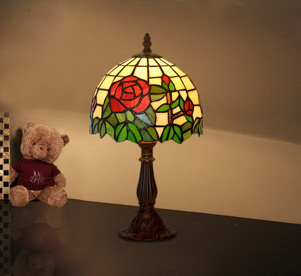 Elegant 8" Red Rose Style Tiffany Mini Table Lamp – Tiffany Lamp New ...